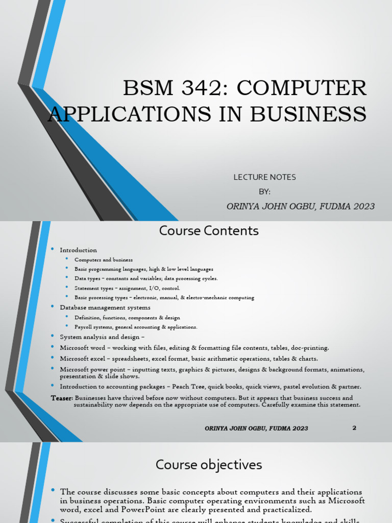 BSM 342 - Computer Application To Business 2023 | PDF | Databases | Programming