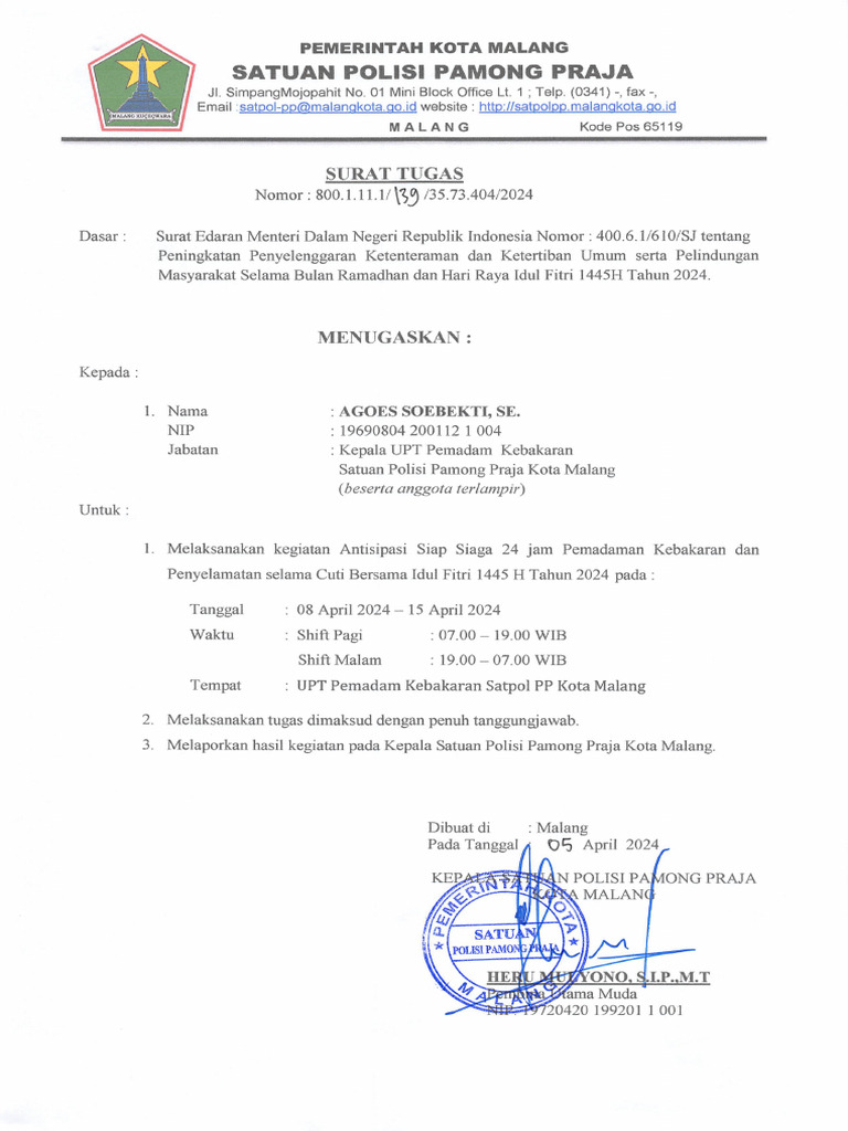 Surat Tugas Antisipasi Siap Siaga 24 Jam Upt Damkar | PDF