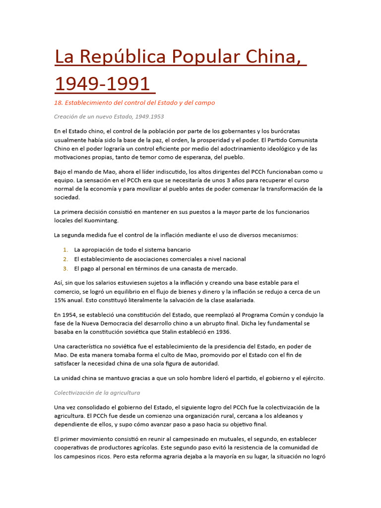 La República Popular China, 1949-1991 | PDF | Mao Zedong | Unión Soviética