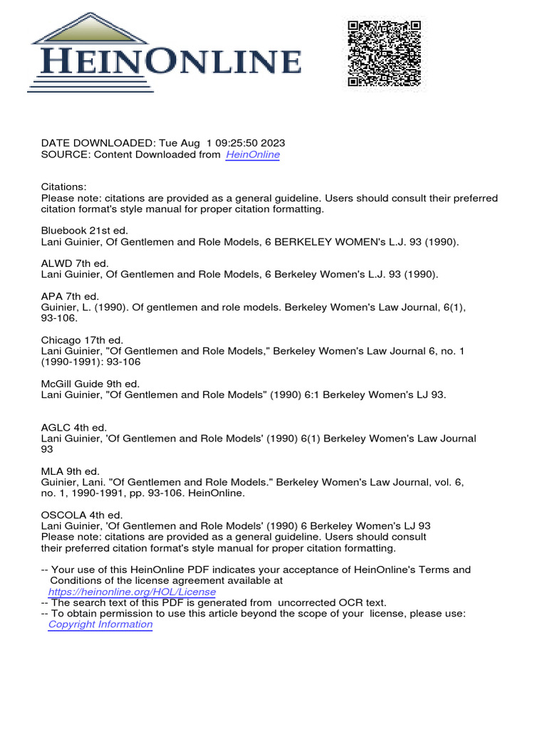 Lani Guinier Gentlemen and Role Models | PDF | Meritocracy | Citation