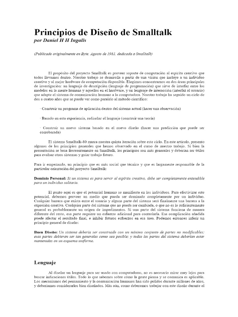 Principios de Diseño de Smalltalk | PDF