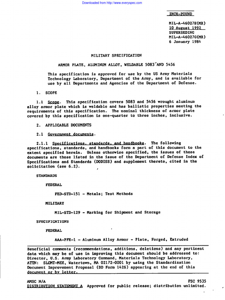 MIL-A-46027H-Military Specification Armor Plate Aluminum Alloy Weldable ...