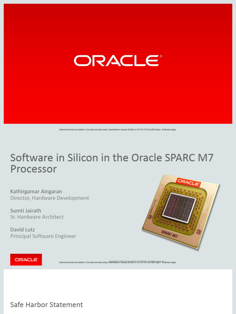 Software in Silicon in The Oracle SPARC M7 Processor | Download Free ...