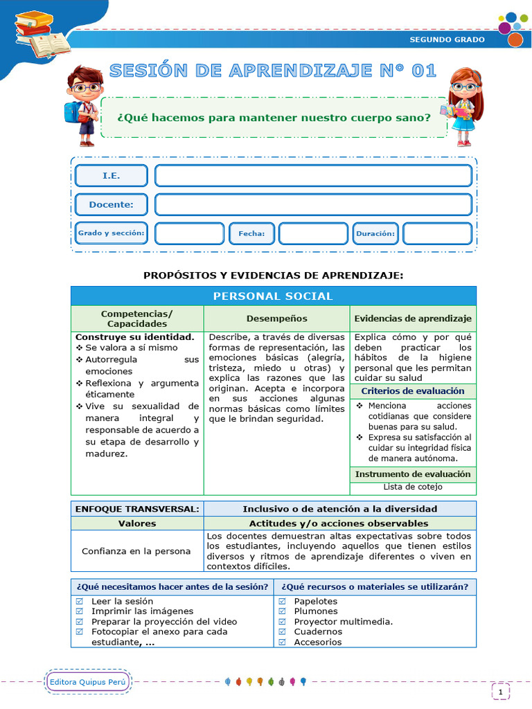 2 Grado . - Sesiones de Aprendizaje - Semana 1 - UD II - Editora Quipus Perú | PDF | Evaluación ...