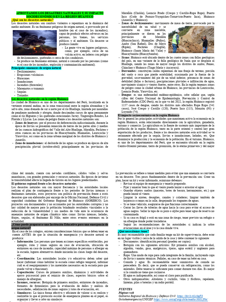 FICHAS DE LECTURA 1 3RO Año DESASTRES NATURALES | Descargar gratis PDF ...