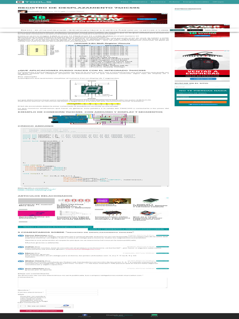 Registro de Desplazamiento 74HC595 - Conexión Con Arduino | Descargar gratis PDF | Poco ...