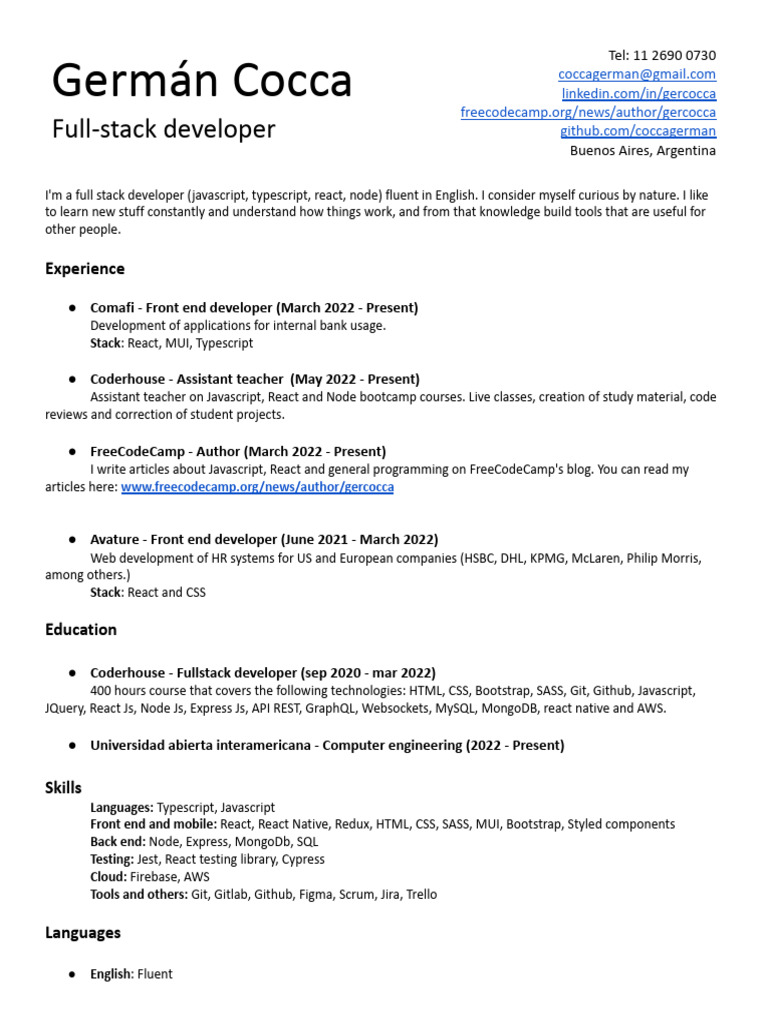 German Cocca CV2 | Download Free PDF | Java Script | Software Development