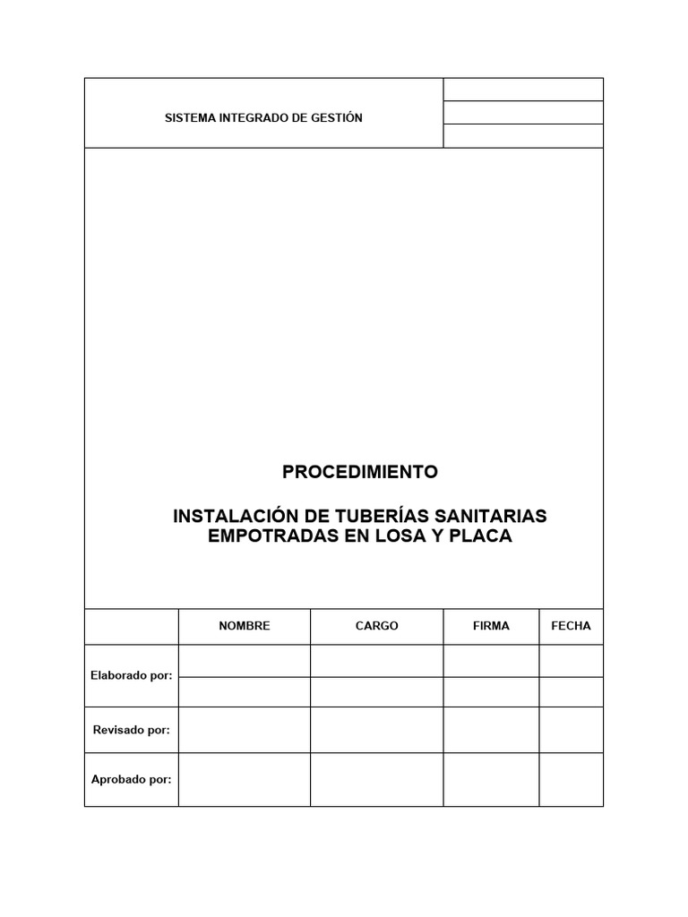 PR-IISS-01 Instalación de Tuberias Sanitarias Empotradas en Losa y Placa... | PDF | Tubería ...