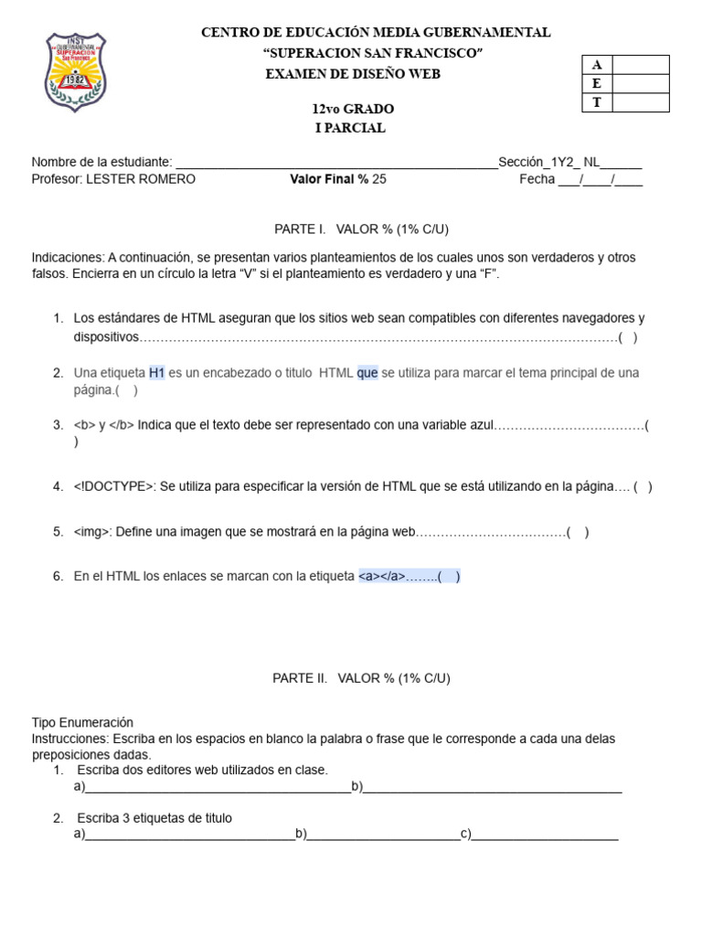 Examen de Diseño Web | PDF | HTML | Red mundial