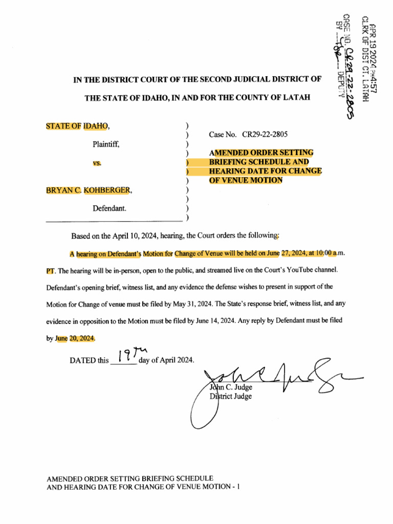 Amended Order Setting Briefing Schedule | PDF | Legal Procedure ...
