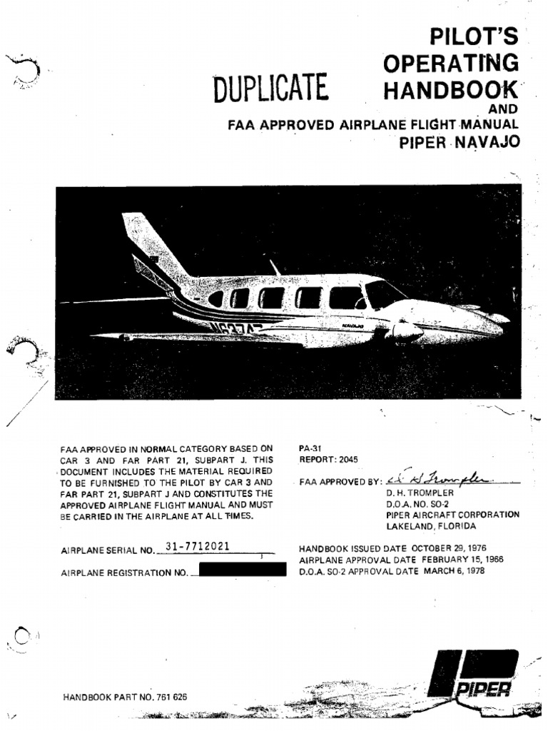 Piper Navajo 310 POH 1976 | PDF