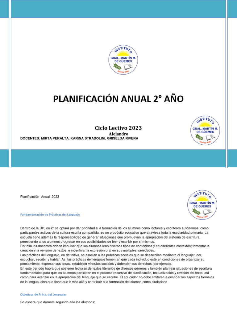Planificación Anual 2do 2023 | Descargar gratis PDF | Escritura | Puntuación
