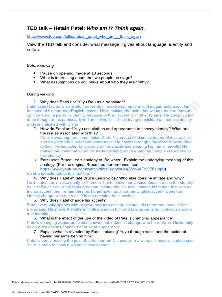 hetain-patel-TED Talk and Answers | PDF | Human Communication