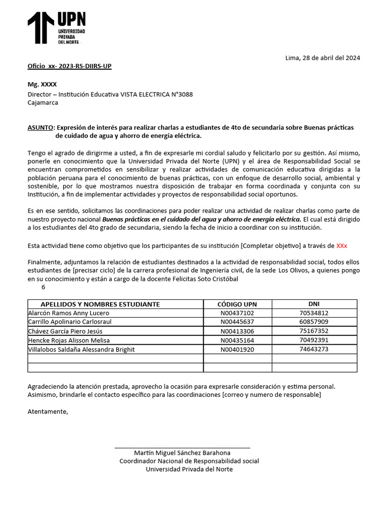 Modelo de Oficio de Presentación - 2024 - 1 | PDF