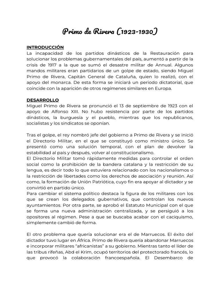 Primo de Rivera (1923-1930) | PDF | España | Política de españa