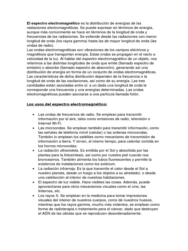 El Espectro Electromagnético Es La Distribución de Energías | PDF ...