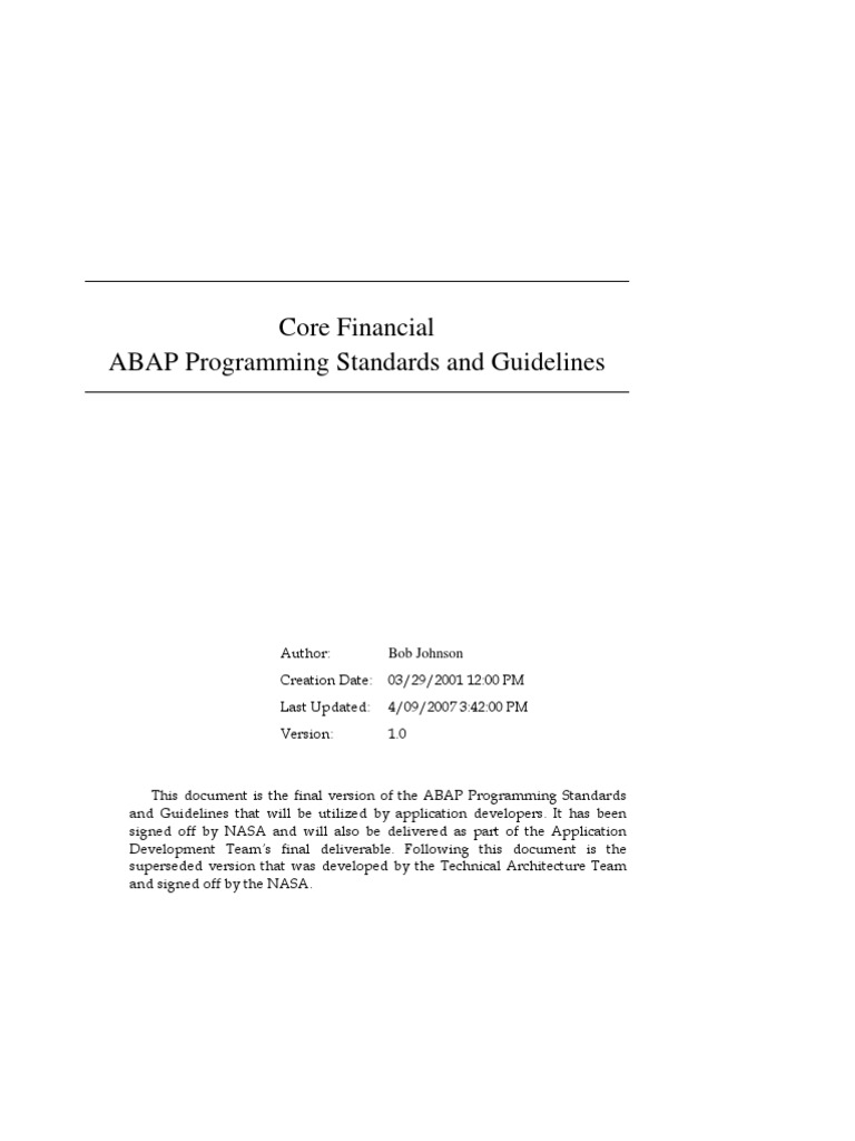Abap Programming Standards Pdf Subroutine Database Index