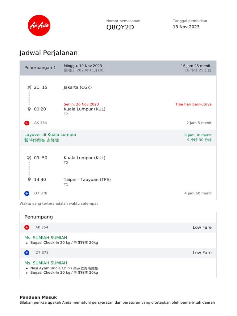 Contoh Tiket Pesawat Online | PDF