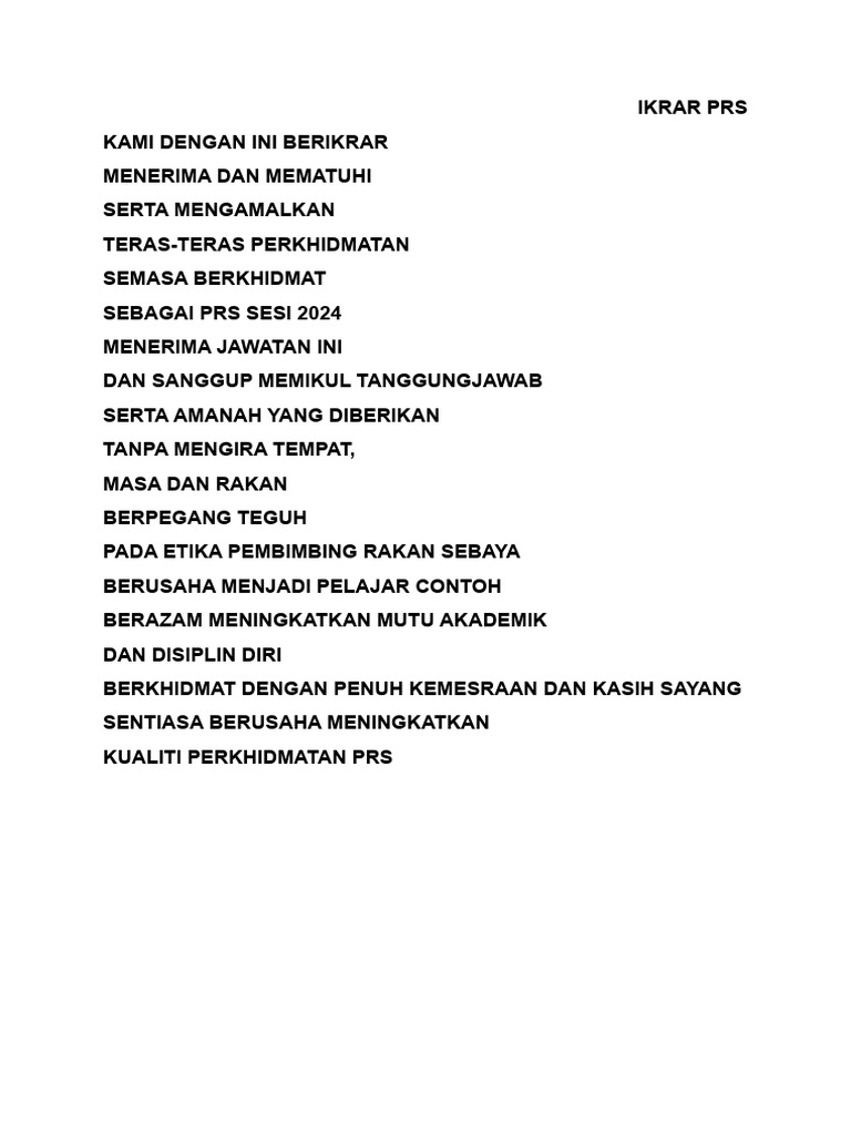 IKRAR Watikah Pelantikan PRS 2024 | PDF