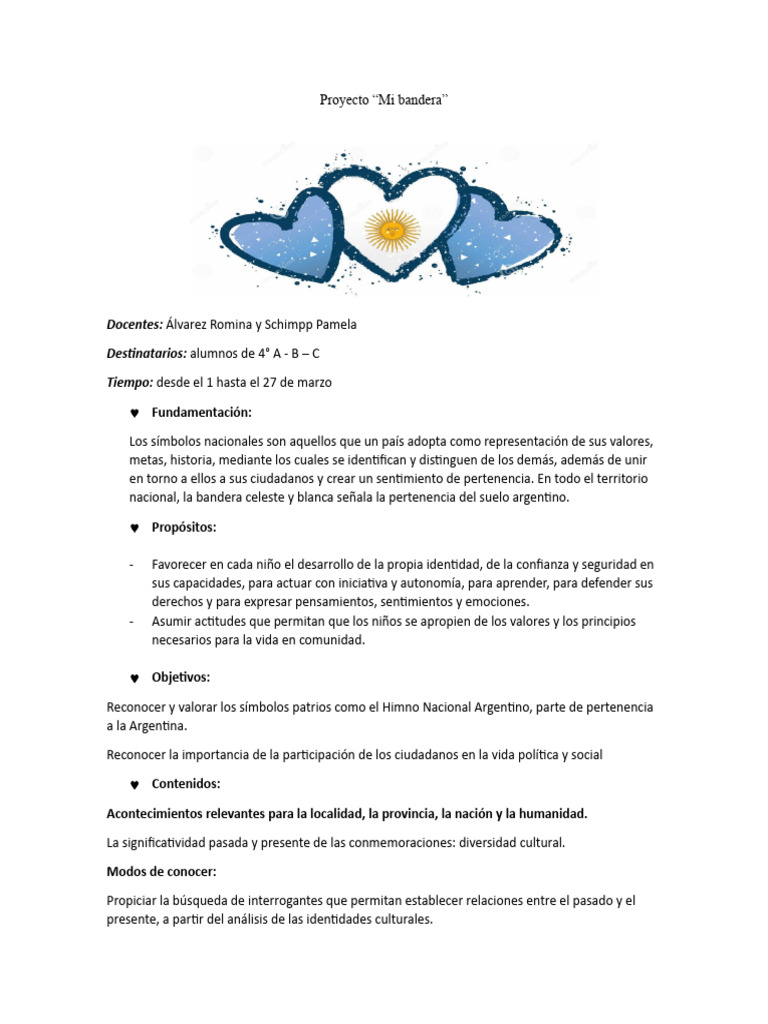 Proyecto "Mi Bandera" en Nivel Inicial | PDF | Bandera