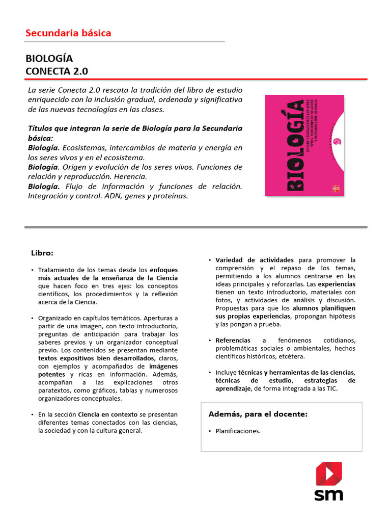 Biología Conecta SM Ficha Pedagógica | PDF