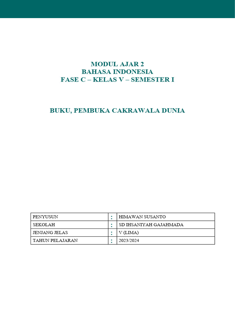 Modul Ajar (Ma) Esps Bahasa Indonesia Kelas 5 Bab 2 | PDF
