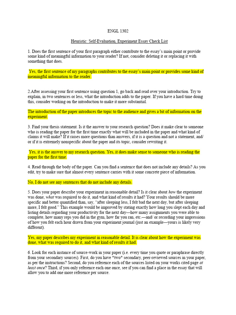 Essay 1 Checklist | PDF | Essays | Human Communication