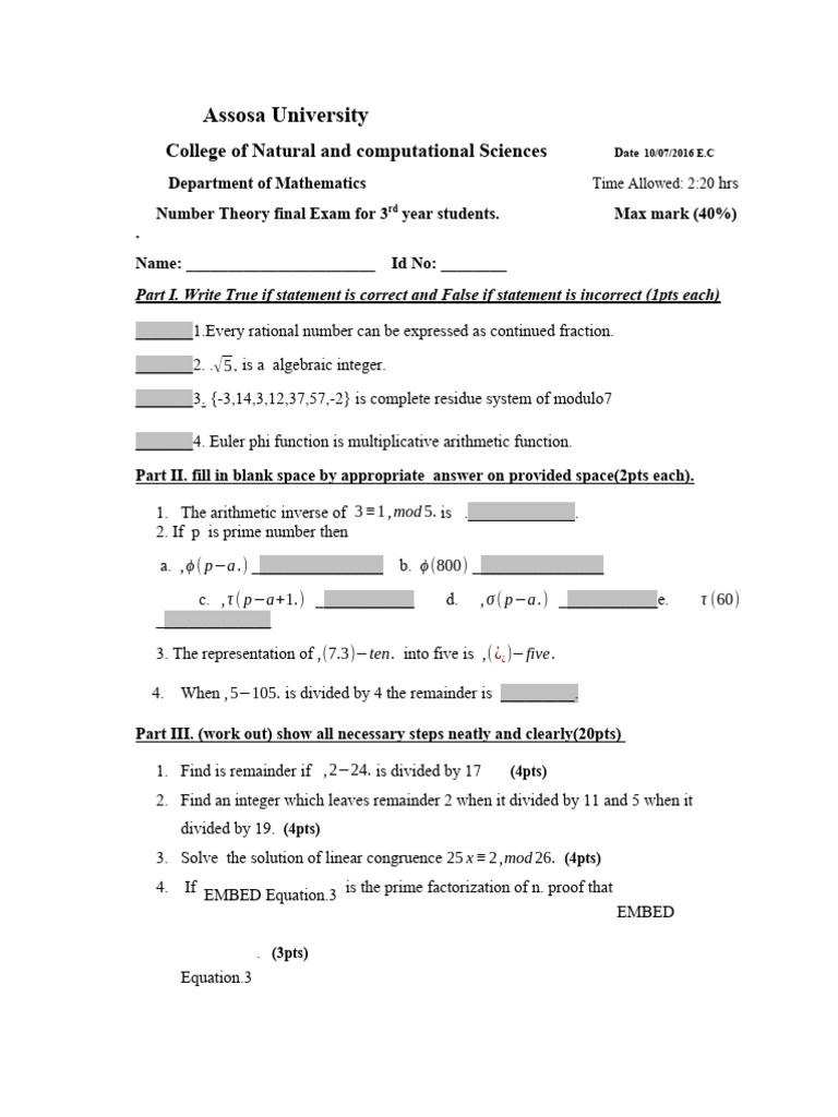 Number Theory Final Exam | PDF | Teaching Methods & Materials | Computers