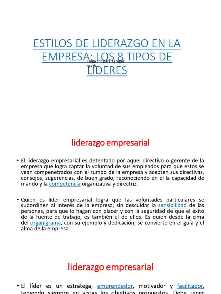 Estilos de Liderazgo en La Empresa_ Los 8 Tipos de Líderes | PDF | Liderazgo | Business