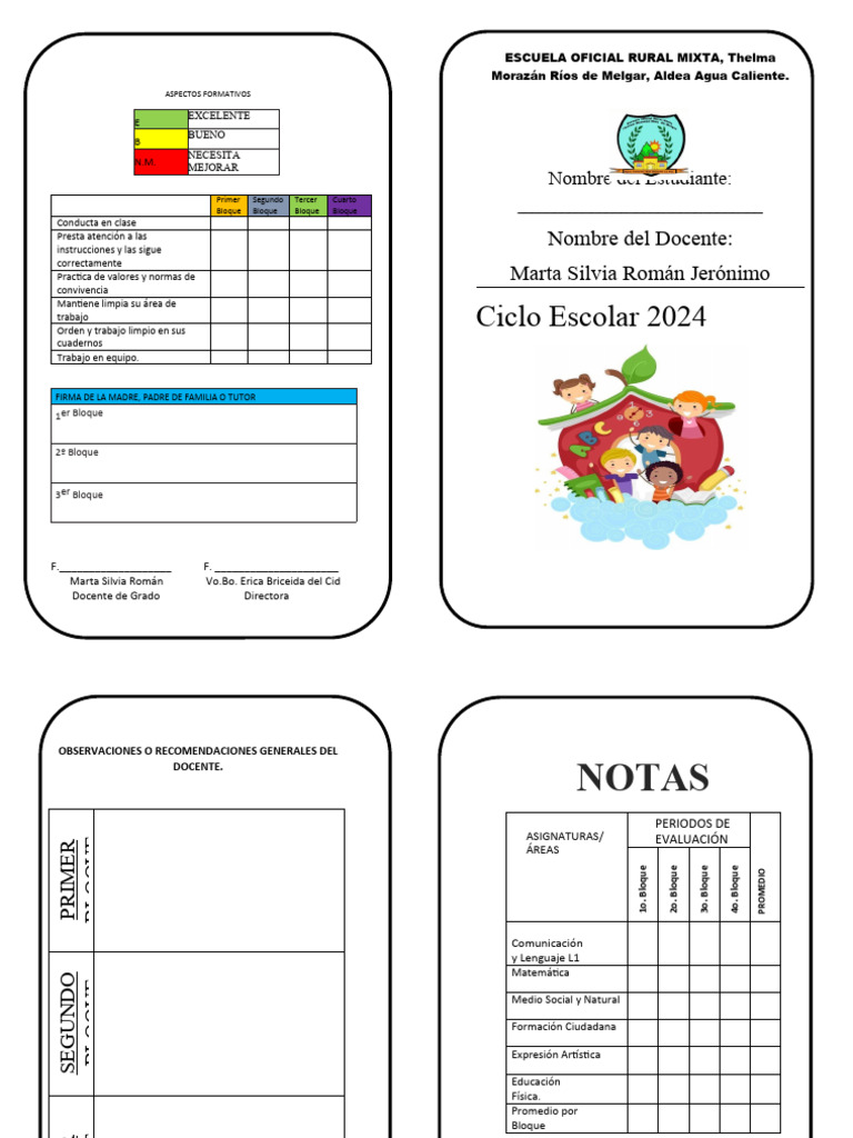 Tarjeta de Calificaciones Primaria 2024 | PDF