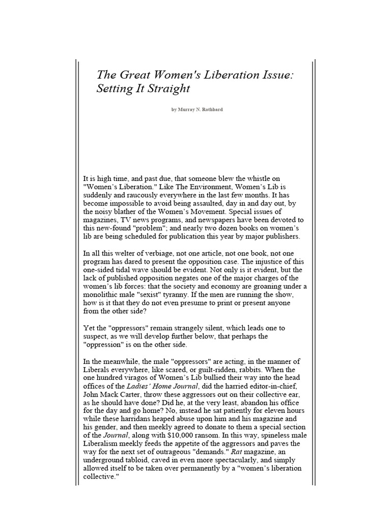The Great Women's Liberation Issue: Setting It Straight | PDF ...