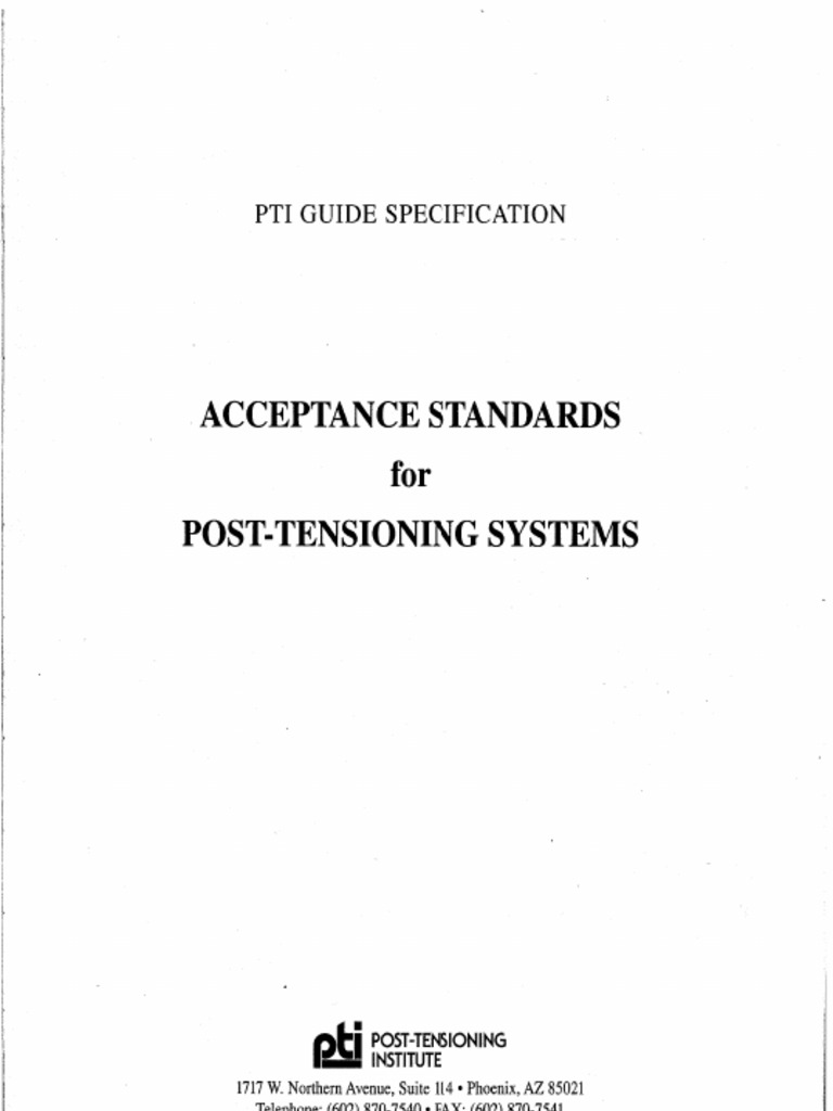 PTI Guide Specification - Acceptance Standards For Post-Tensioning System | PDF