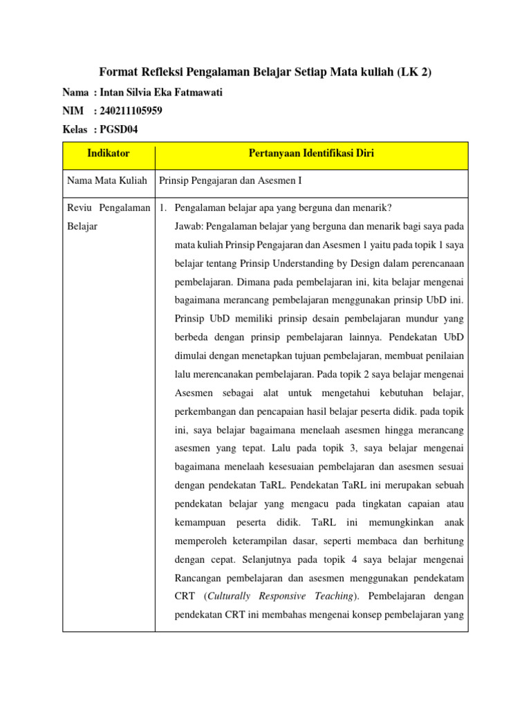 Jurnal Refleksi PPA - Intan Silvia Eka Fatmawati - Seminar Pendidikan ...