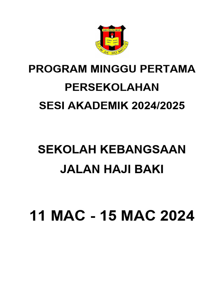 Program Minggu Pertama Persekolahan Sesi Akademik 2024 | PDF