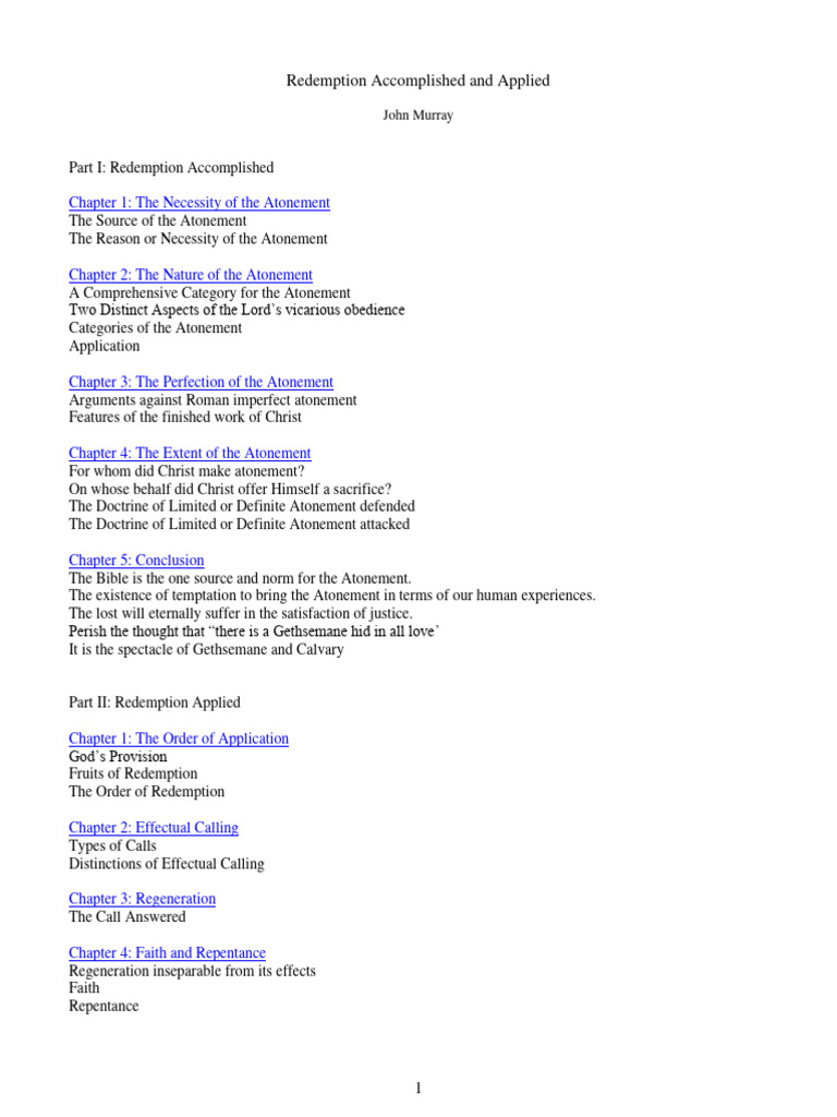 Redemption Accomplished and Applied John Murray | PDF | Sacrifice | Justification (Theology)