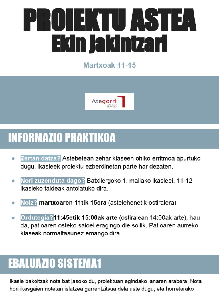 PROIEKTU ASTEA Ikasleak Aurkezpena | PDF