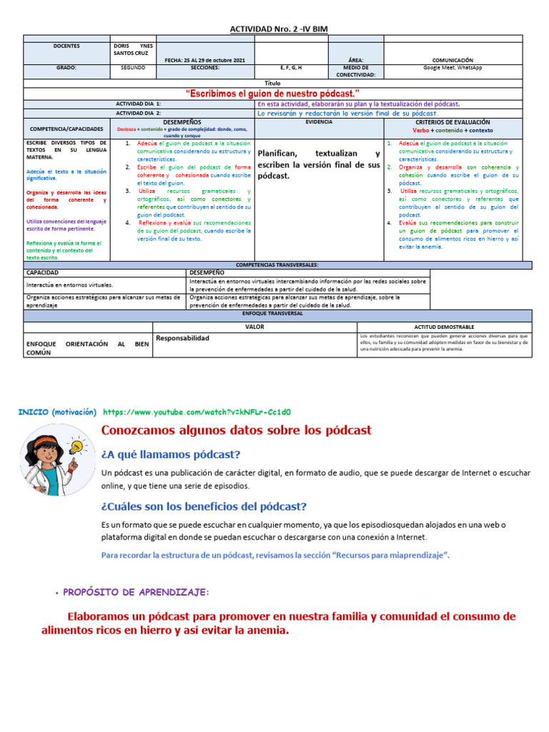 ACTIVIDAD 2 - Comp. ESCRIBE - Doris | PDF | Podcast | Aprendizaje