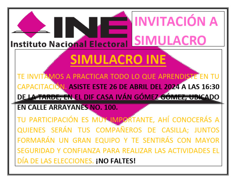 Invitación a Simulacro INE 2024 | PDF
