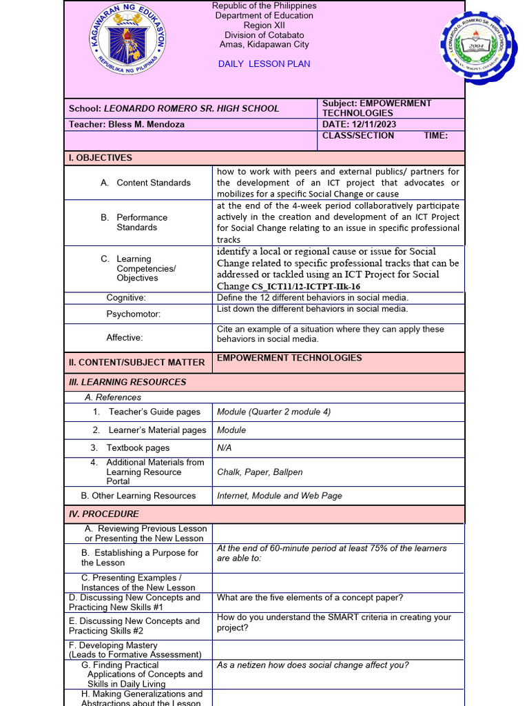 Empowerment Technology Lesson Plan | PDF | Educational Technology ...