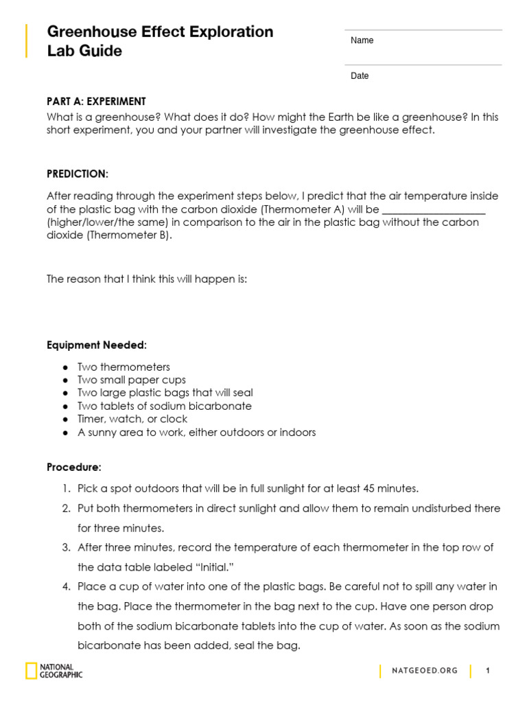 Greenhouse Effect Experiment Guide | PDF | Greenhouse Effect ...