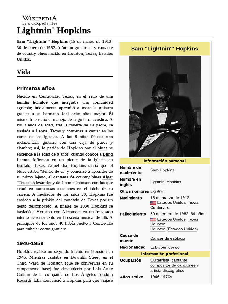Sam "Lightnin'" Hopkins: Vida y Música | PDF | Blues | Estilos ...