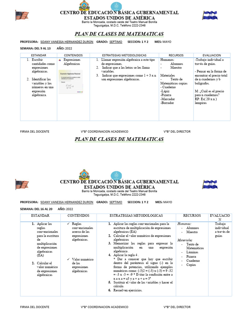 Plan de Clases de Matematicas Septimo | PDF | Ecuaciones | Multiplicación