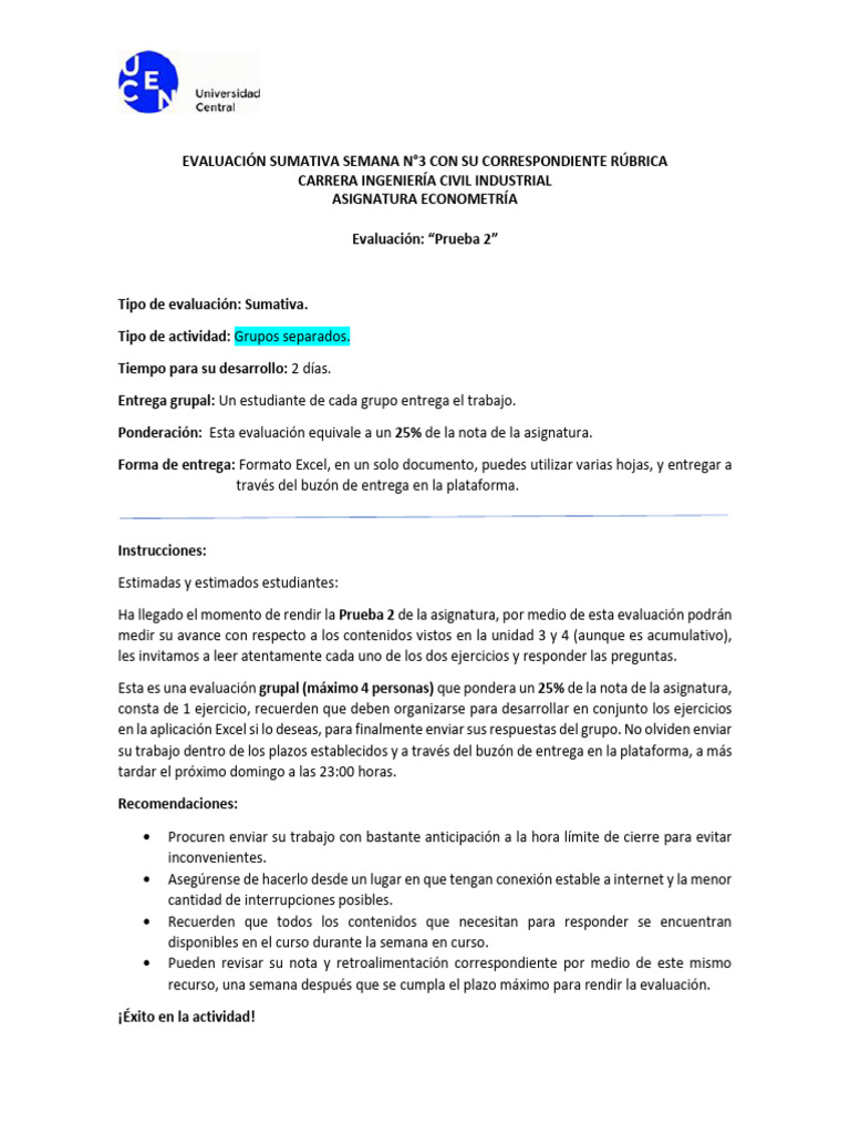 S3 - Prueba 2 - Econometría | PDF | Business | Economias