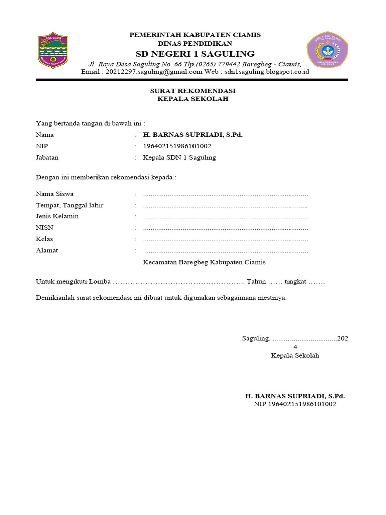 Surat Rekomendasi Lomba | PDF