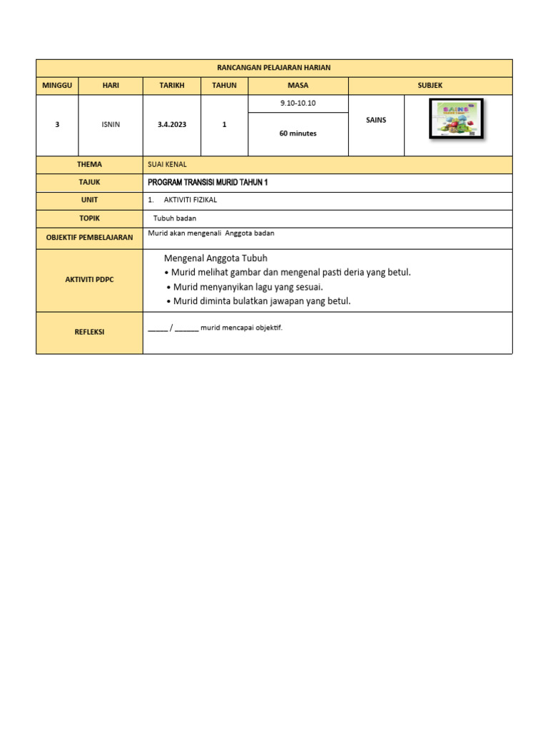 RPH MINGGU 2 SKD 2023 | PDF | Lesson Plan | Teachers