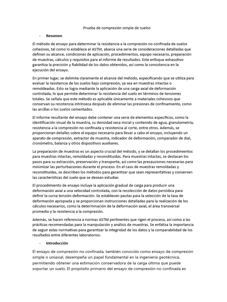 Prueba de Compresión Simple de Suelos | PDF | Deformación (ingeniería ...