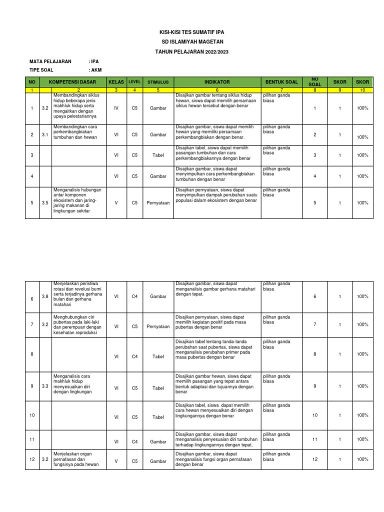Ipa Kisi Kisi Sumatif 2024 | PDF