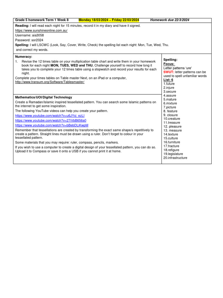 Term 1 Week 8 Homework | PDF