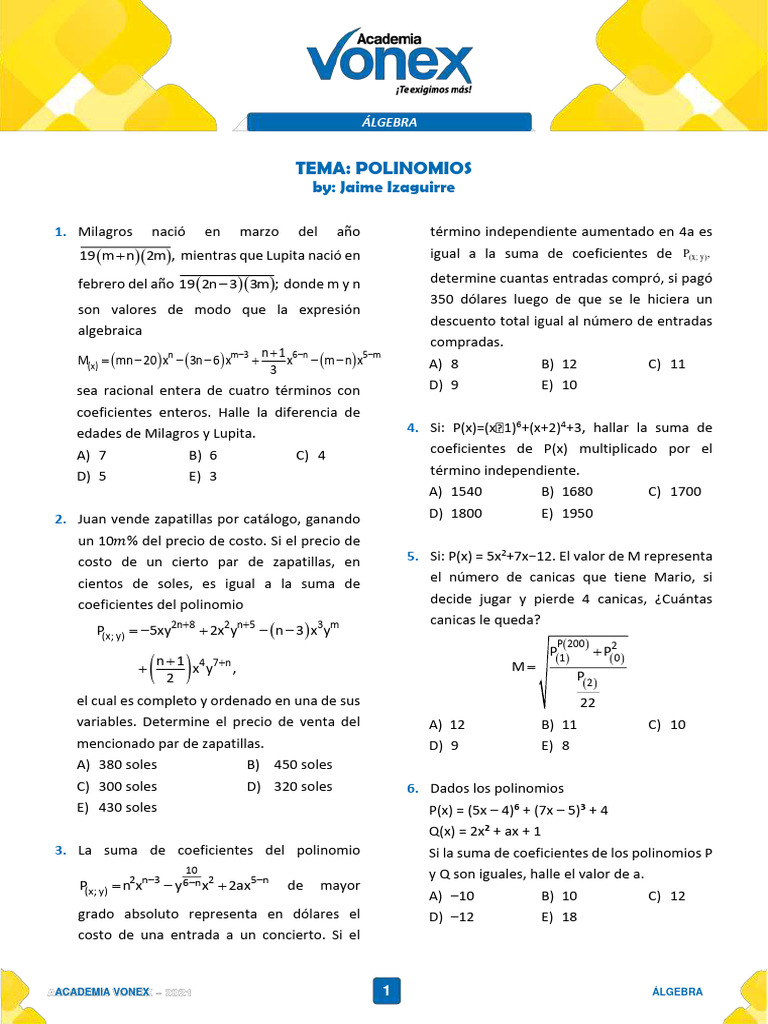 Tema: Polinomios: By: Jaime Izaguirre | PDF | Ciencia computacional ...
