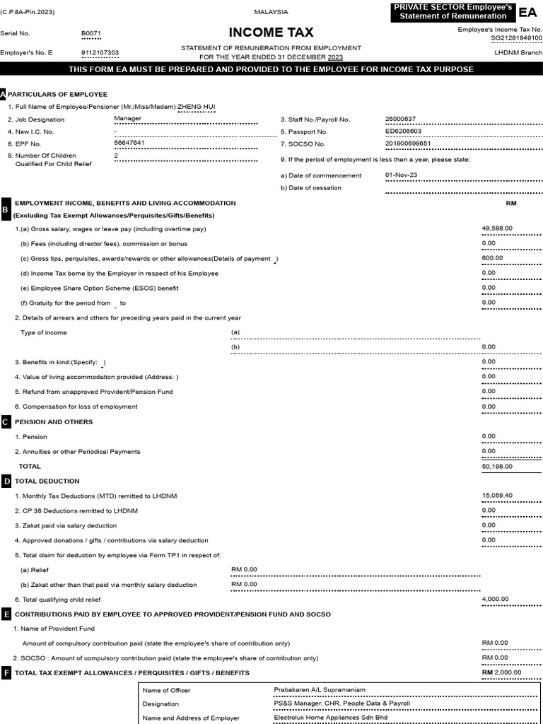 EA Form 2023 | PDF | Employee Benefits | Employment